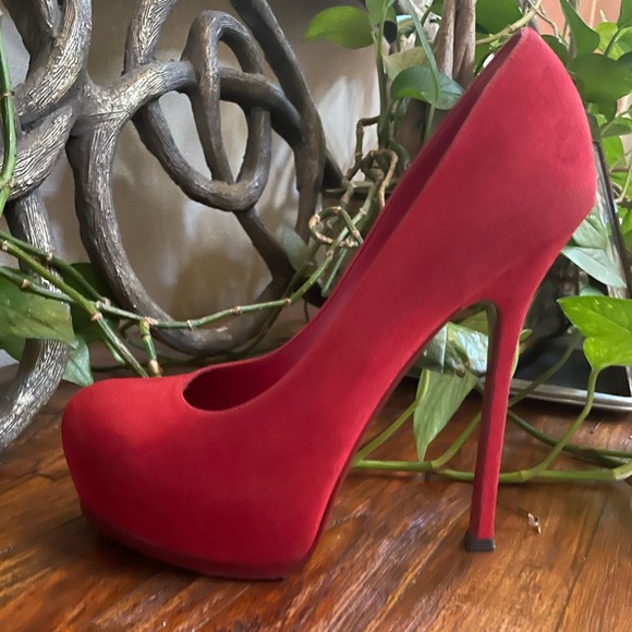 Yves Saint Laurent | Shoes | Ysl Tribtoo Red Suede Platform Pump | Poshmark